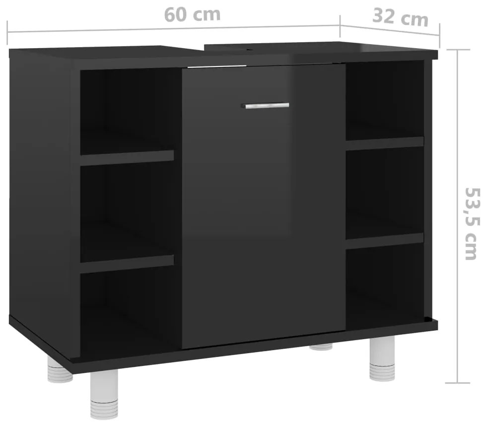 vidaXL Koupelnová skříňka černá vysoký lesk 60x32x53,5 cm dřevotříska