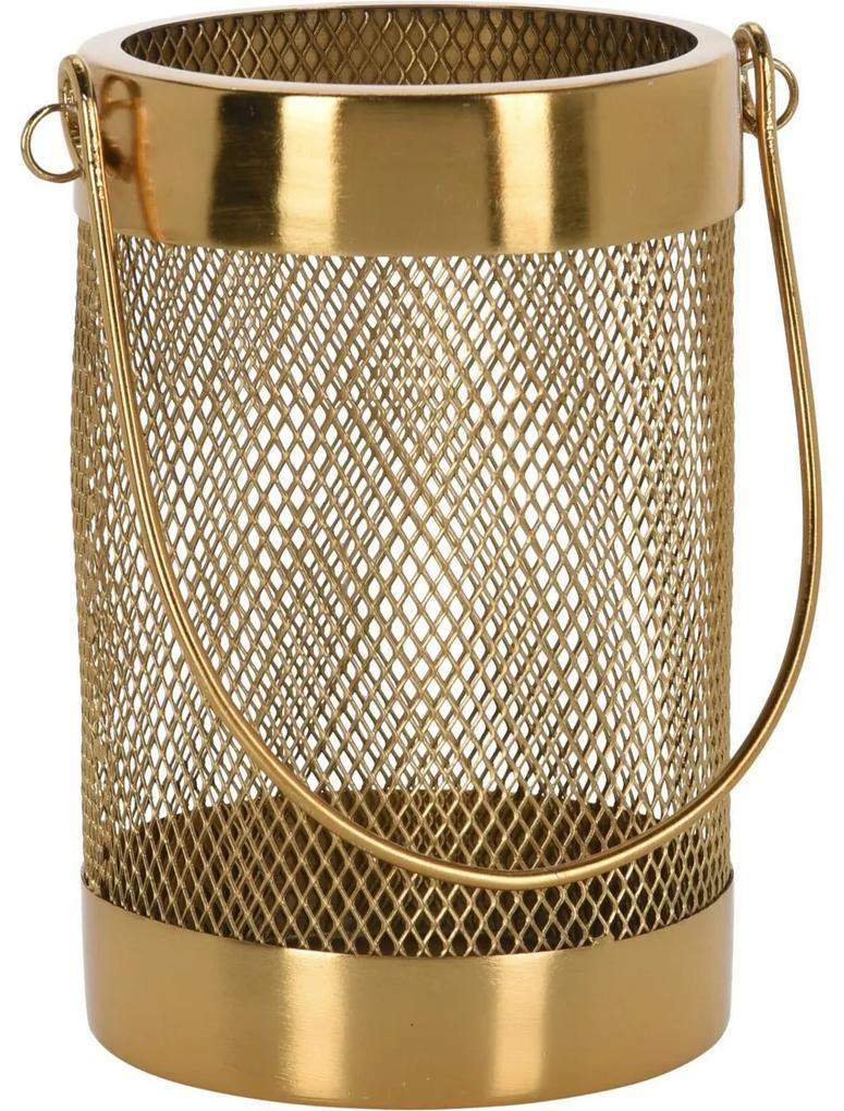 Dekorační kovová lucerna na svíčku Modern, zlatá