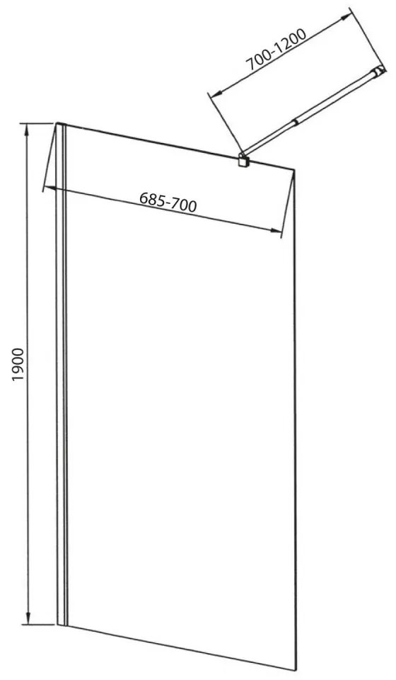 Aqualine WALK-IN zástěna jednodílná k instalaci na zeď, 700x1900 mm, sklo Brick WI070