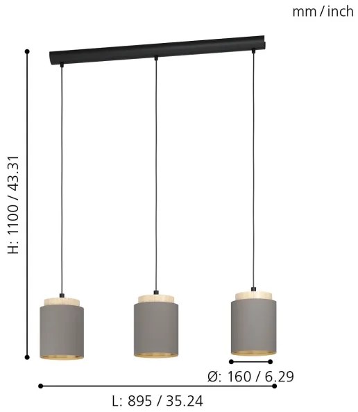 Eglo 99446 - Lustr na lanku ALBARIZA 3xE27/40W/230V
