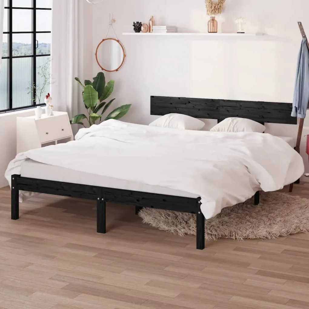 Rám postele černý masivní borovice 160 x 200 cm - Default Title