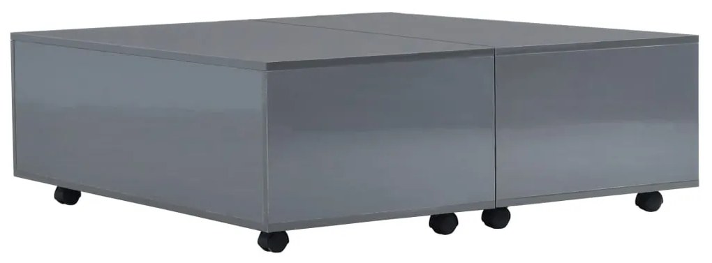 Konferenční stolek šedý s vysokým leskem 100 x 100 x 35 cm - Default Title