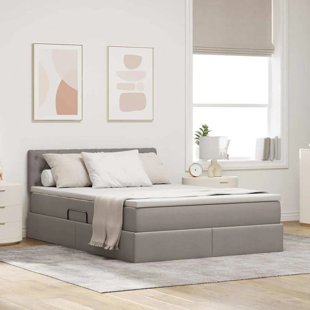 Postel s úložným prostorem a matrací Taupe 140 x 200 cm Samet 3370578