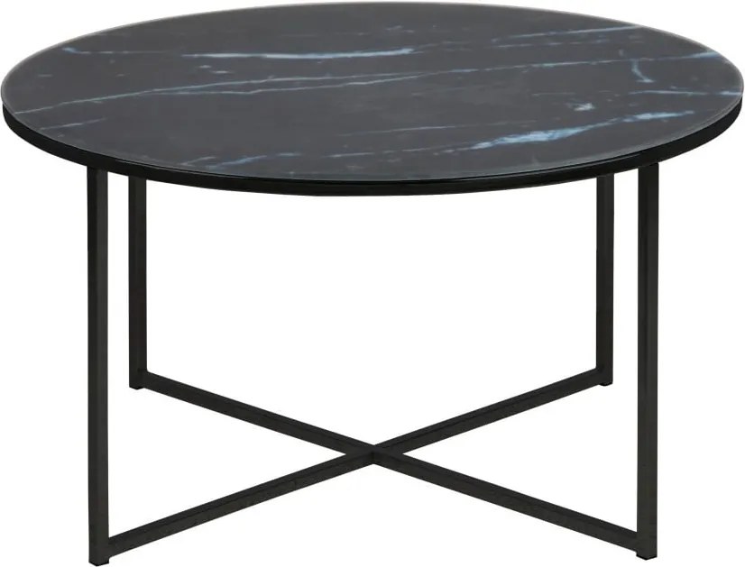 Černý konferenční stolek s deskou v mramorovém dekoru Actona Alisma, ⌀ 80 cm