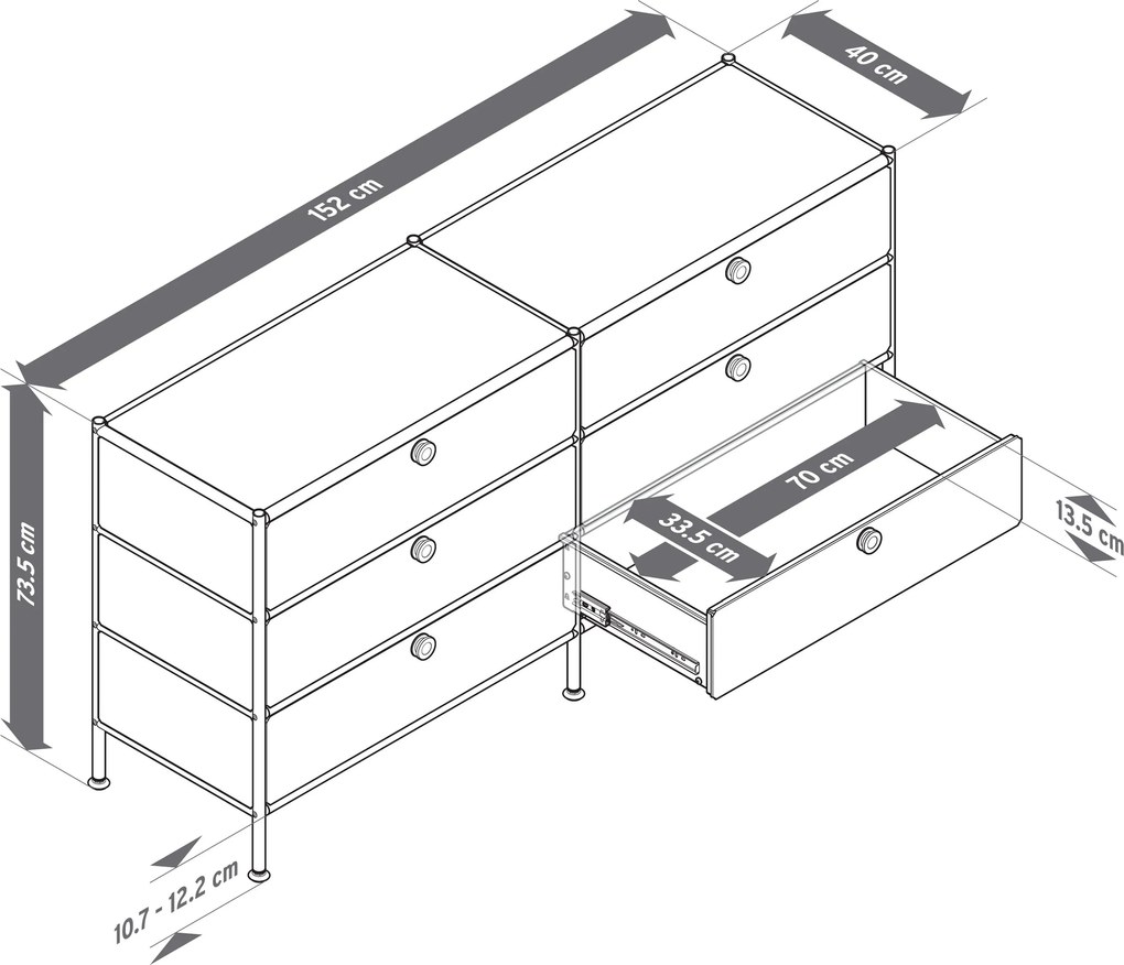 Tchibo - Kovová komoda »Cn3« se 6 zásuvkami - barva: bílá