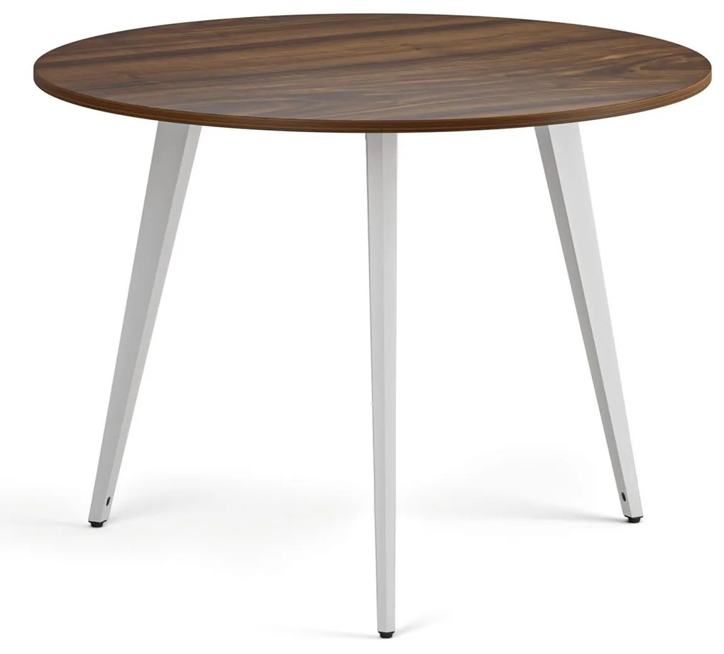 Konferenční stůl PRIMO VIBE, průměr 100 cm, bílá podnož, ořech
