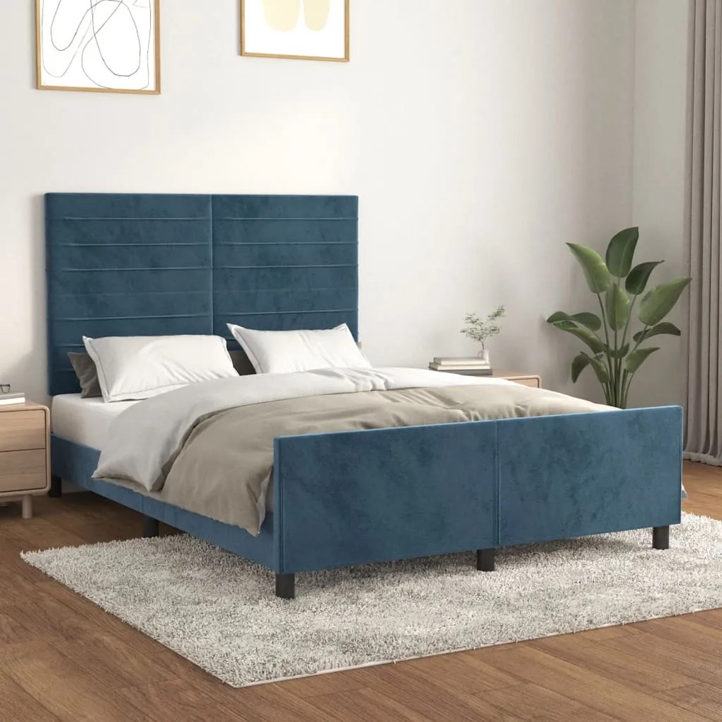 Rám postele bez matrace tmavě modrý 140x190 cm samet 3125816