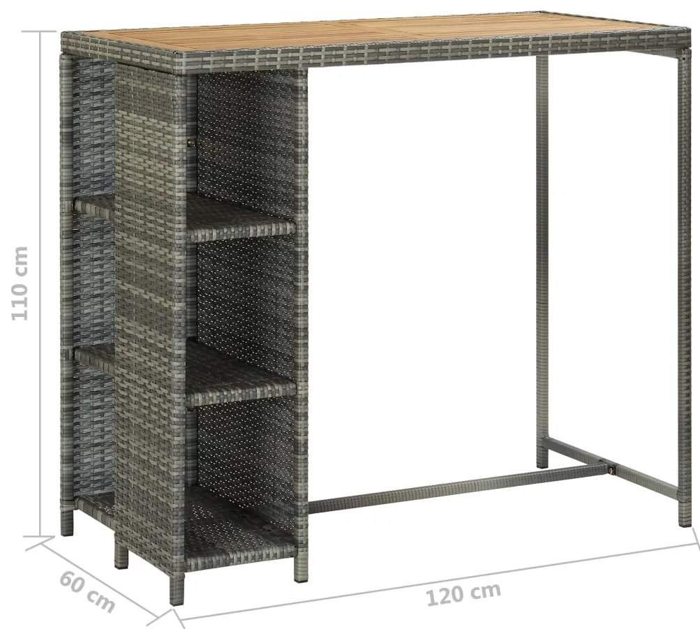vidaXL Marketos 5dílný zahradní barový set s poduškami polyratan šedý