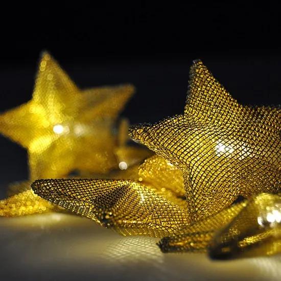 SOLIGHT LED řetěz vánoční hvězdy zlaté, 10LED řetěz, 1m, zlatá barva, 2x AA, IP20