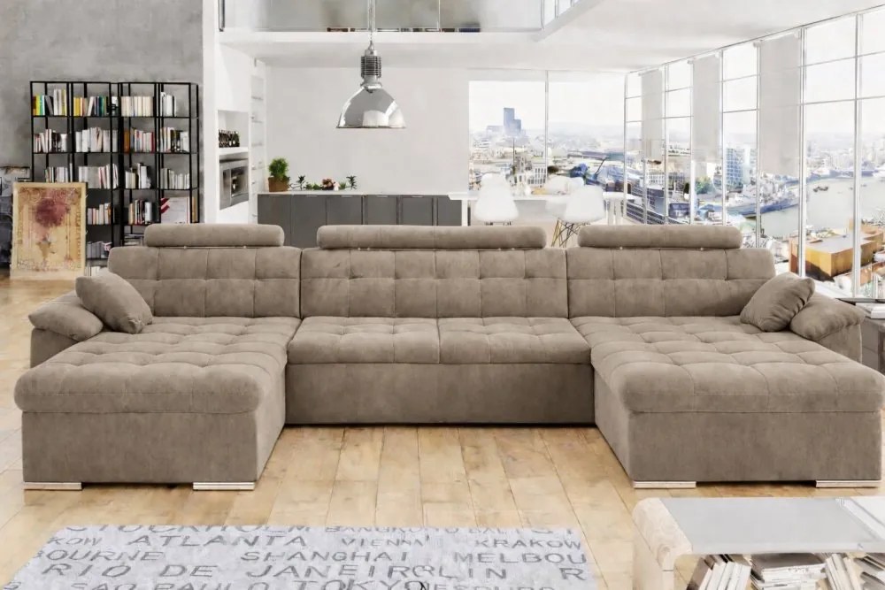 Rozkládací rohová sedačka MIA U II 378x170 se záhlavníky světle hnědá
