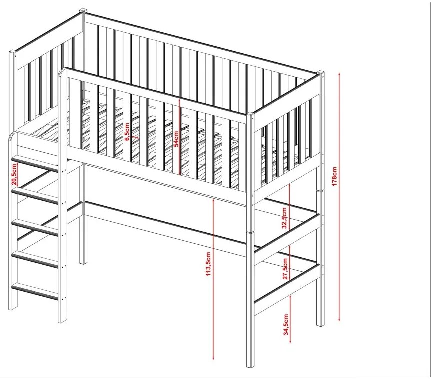 Legno Dětská patrová postel Lada bílá Rozměr (cm): 80x180