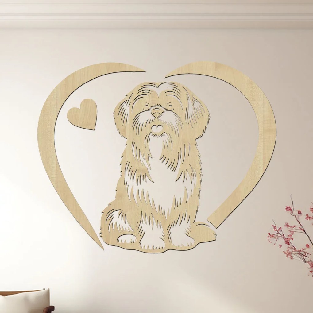 dřevo života Dřevěný obraz psa Shih Tzu se srdcem Zvolte rozměr (cm): 40x32, Zvolte barvu dekoru: Černá