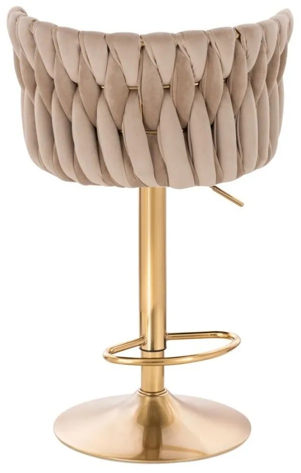 LuxuryForm DESIGN Barová židle LYON VELUR na zlaté kulaté podstavě - latte