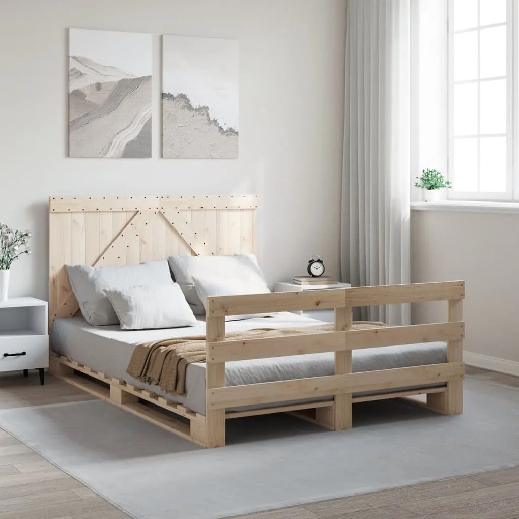 Rám postele s čelem bílý 140 x 200 cm masivní borové dřevo 3281558