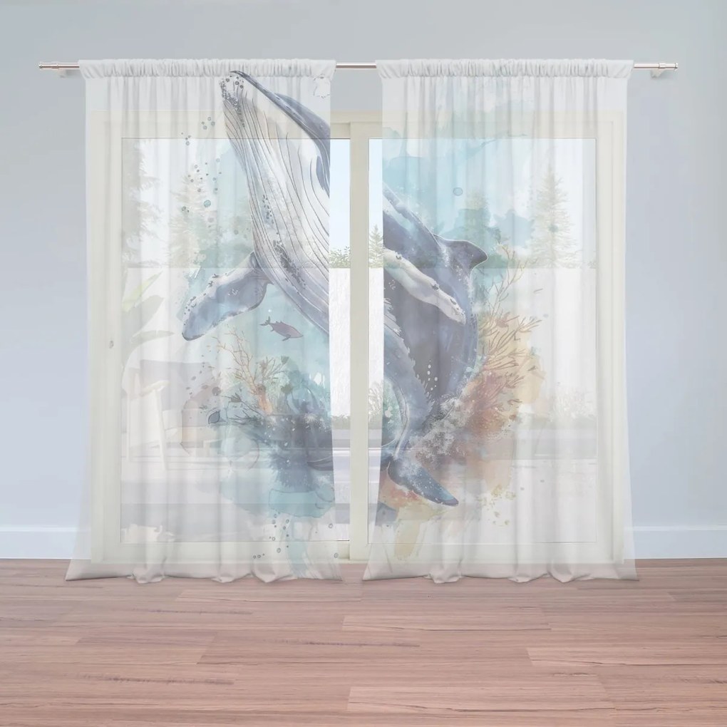 Sablio Záclony Akvarelová velryba: 2ks 150x250cm