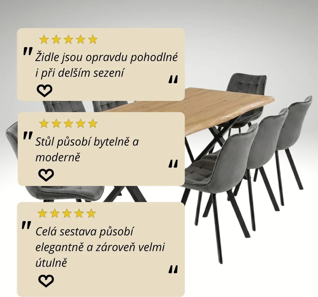 Vikio Jídelní set pro 8 osob 180x90 cm soft dub noha X šedá židle VJS238-8S-S