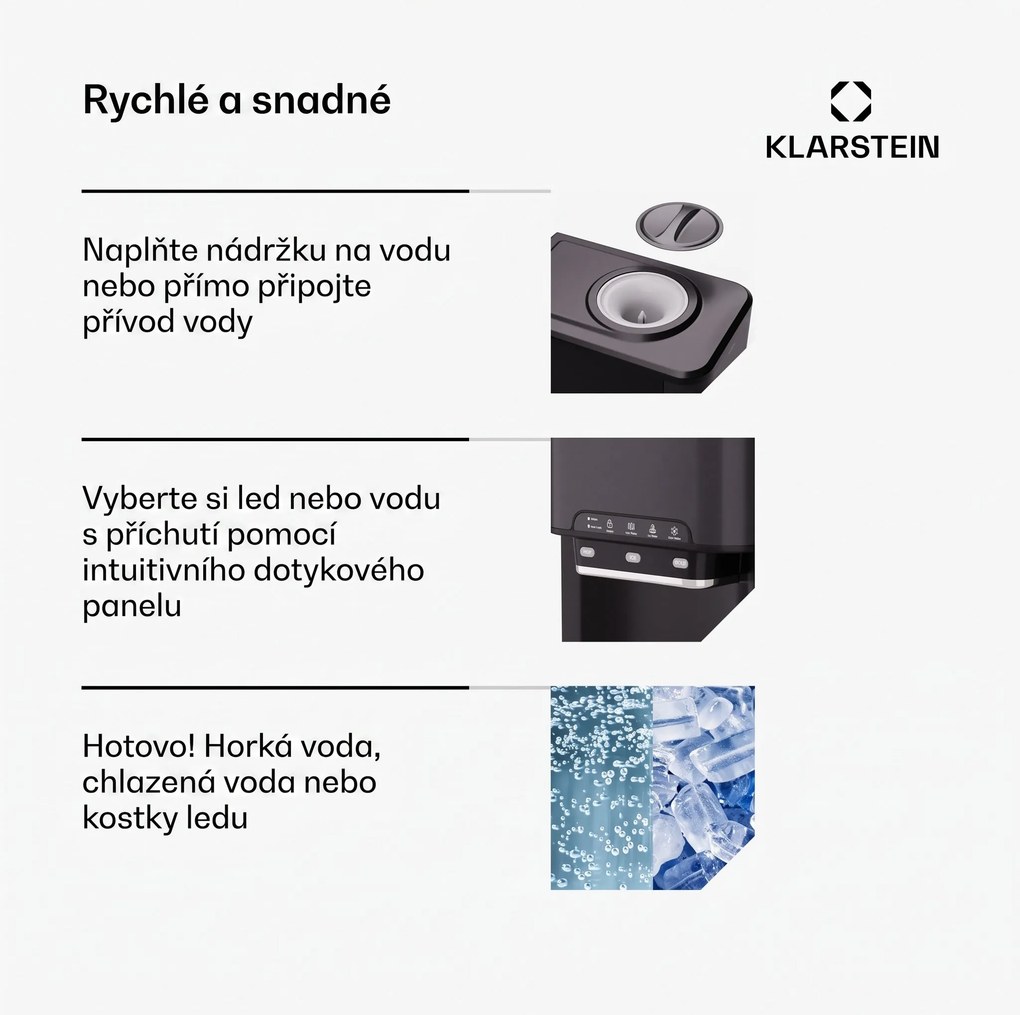Klarstein Aqueous výrobník ledu 3 v 1: kostky ledu, dávkovač vody: horká a studená, 20 kg/24h