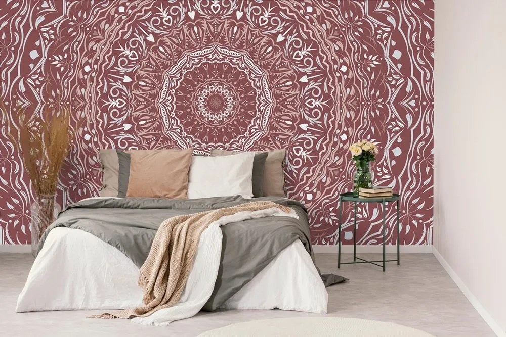 Tapeta Mandala ve vintage stylu v růžovém odstínu