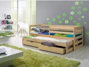 Dřevěná postel KAČKA 90x190 cm s přistýlkou a úložným prostorem borovice masiv