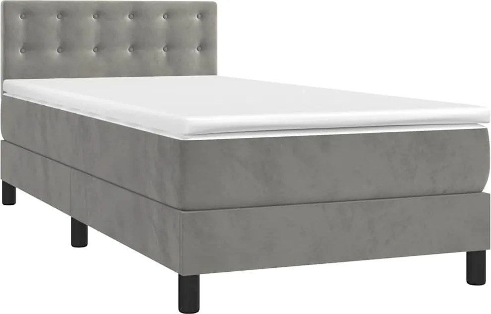 Box spring postel s matrací a LED světle šedá 90x200 cm samet 3134621