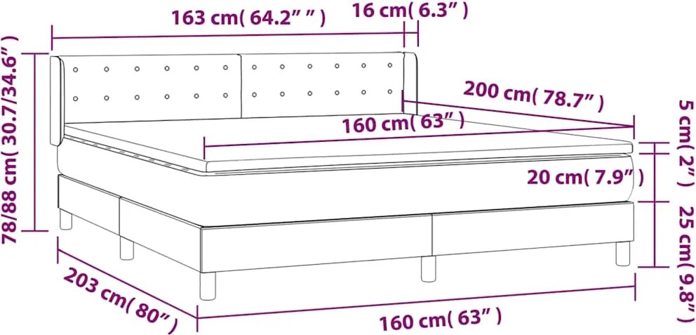 Box spring postel s matrací světle šedá 160x200 cm samet 3131207