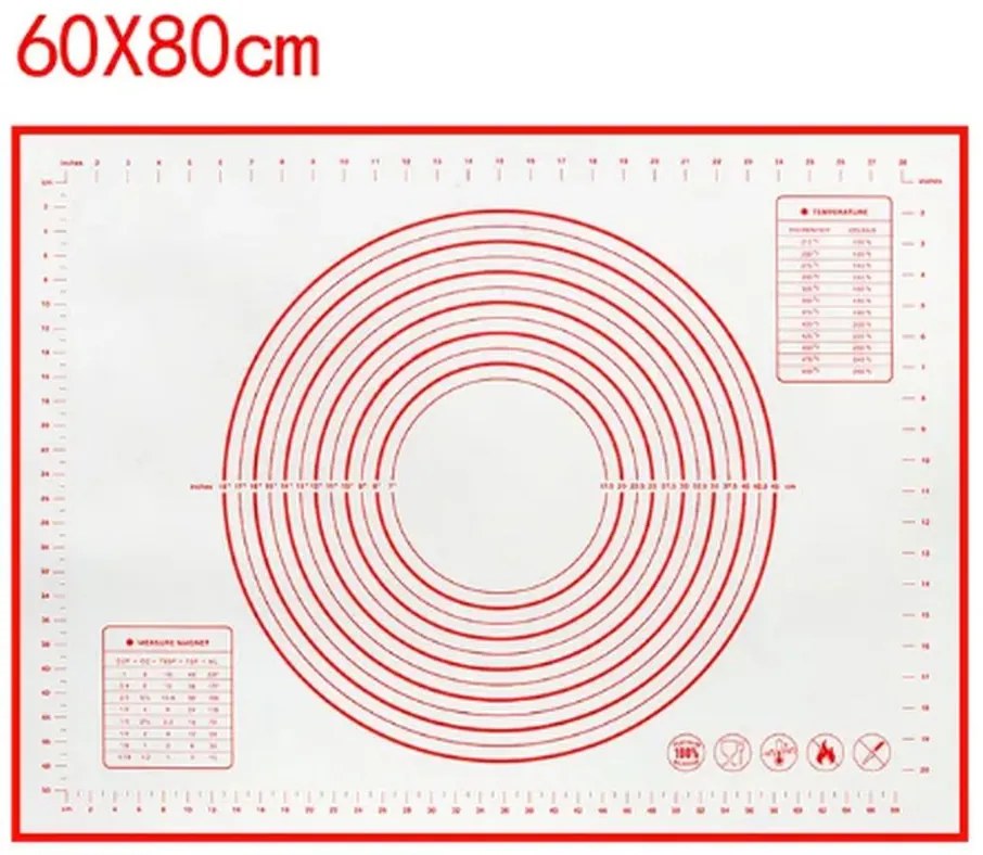 Silikonová kuchyňská podložka s měřítkem - nepřilnavá (v 8 velikostech) Barva: Červená, Velikost: 80x60 cm