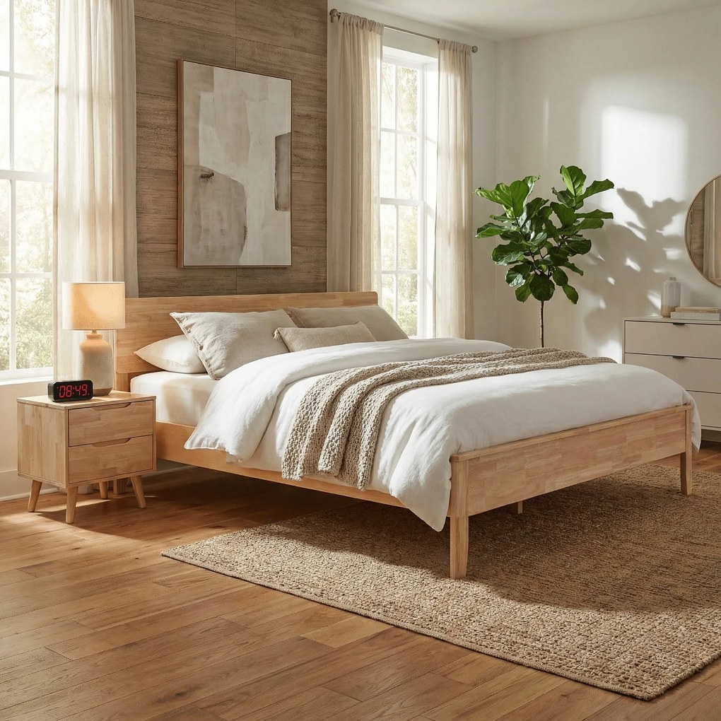 Manželská postel, 180x200, masivní dřevo, přírodní, NOEMI