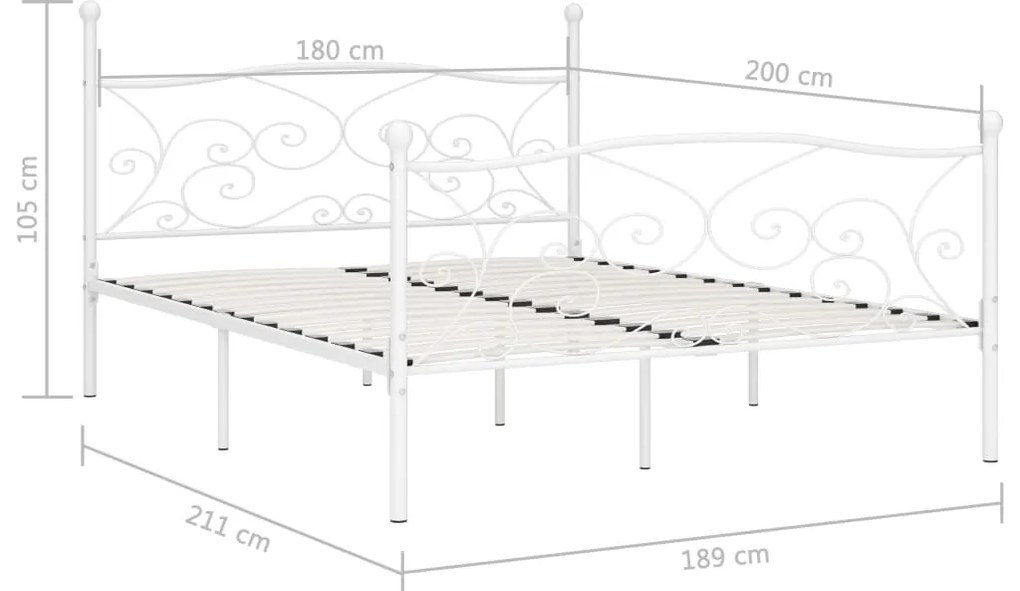 vidaXL Marketos Rám postele s laťkovým roštem bílý kov 180 x 200 cm