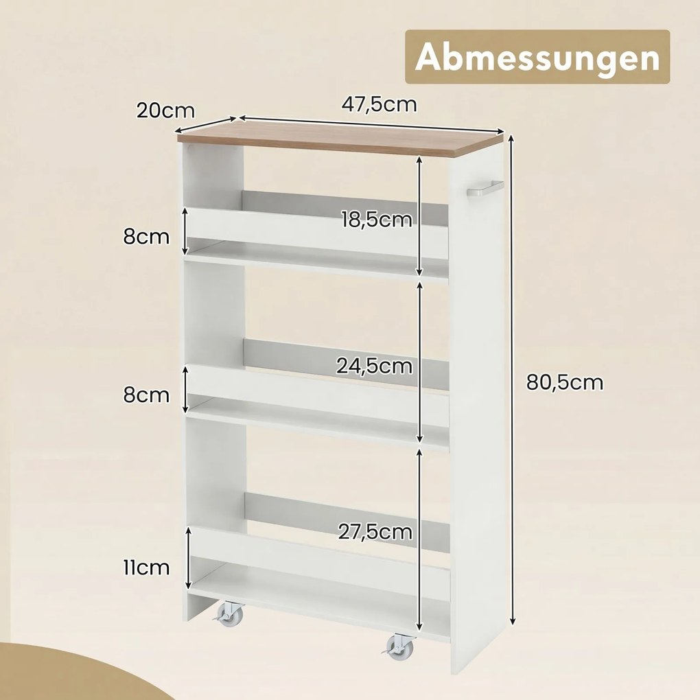 Costway Vozík do niky 20cm široký 4patrový kuchyňský vozík úzká nika