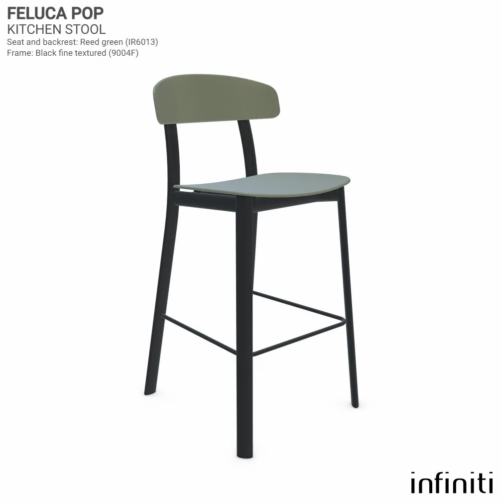 Kuchyňská židle Feluca Pop Barva kovové konstrukce: Black ﬁne textured 9004F, Barva sedáku a opěradla z recyklovaného plastu: Reed green IR6013