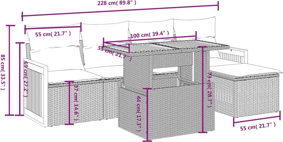 6dílná zahradní sedací souprava s poduškami šedá polyratan 3273937