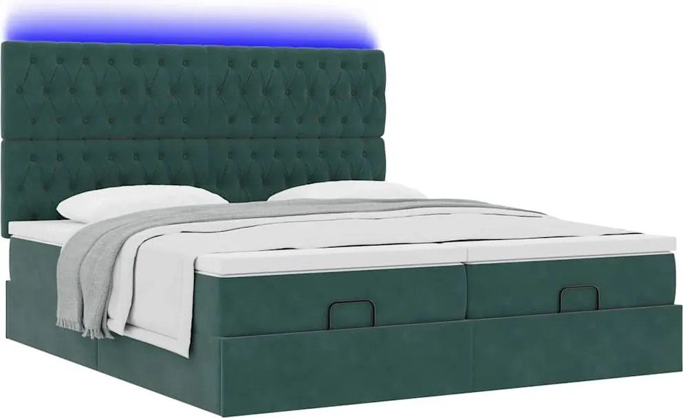 Osmanský rám postele s matrací tmavě zelená 200x200cm samet 3314648