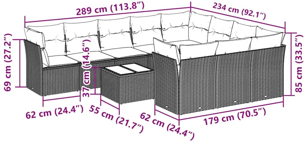 11dílná zahradní sedací souprava s poduškami šedá polyratan 3218232