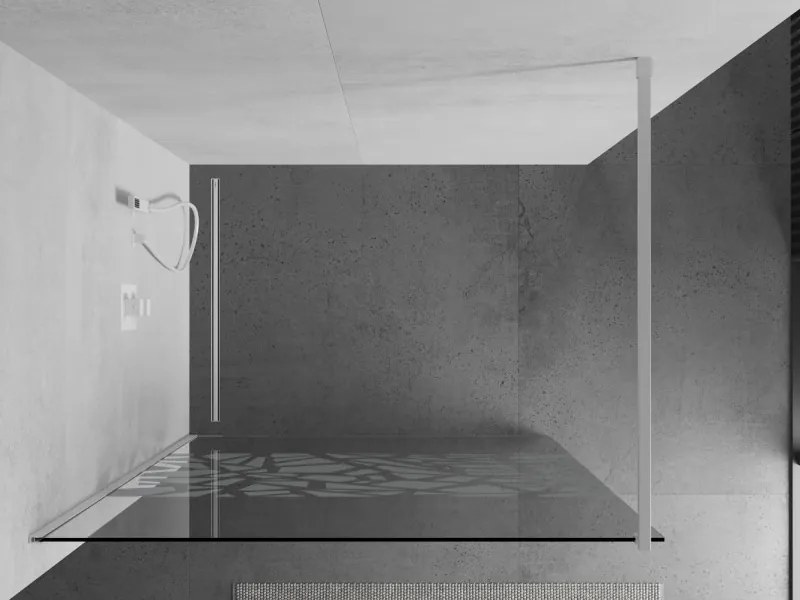 Mexen Kioto, Walk-In sprchová zástěna 110 x 200 cm, 8mm sklo čiré/bílý vzor, bílý profil, 800-110-101-20-85