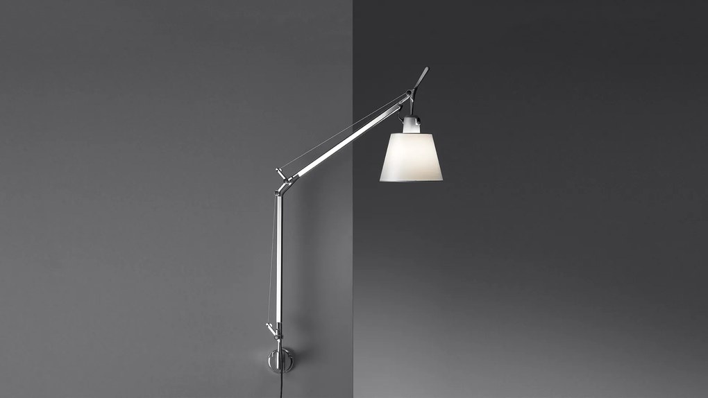 Artemide 0947020A + A025150 Tolomeo basculante parette, nástěnná lampa s vypínačem, satinové stínítko, 1x70W E27, max. výška 111cm