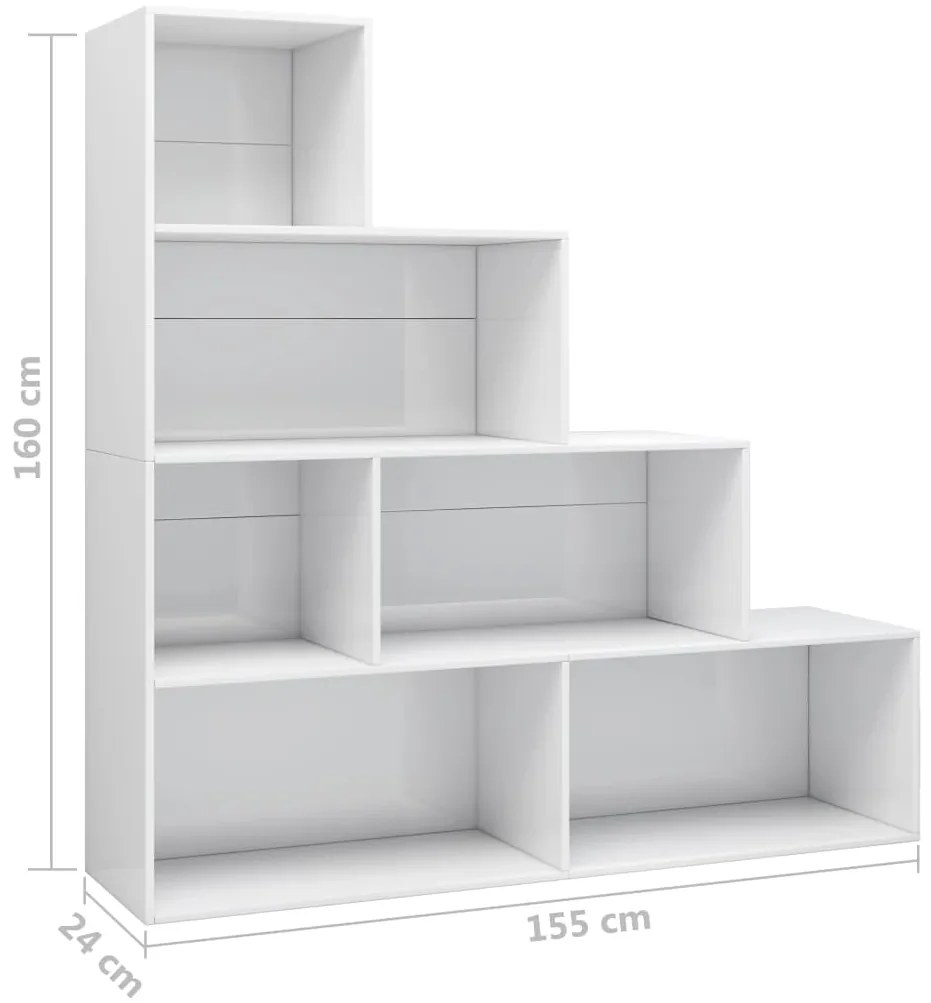 vidaXL Marketos Knihovna / dělicí stěna bílá vysoký lesk 155x24x160 cm kompozit