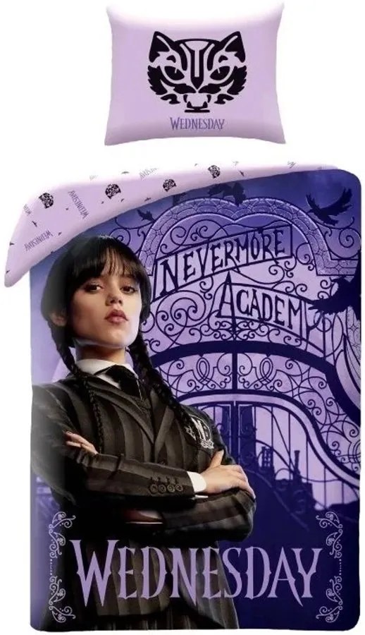 Bavlněné ložní povlečení Wednesday - motiv Nevermore Academy - 100% bavlna - 70 x 90 cm + 140 x 200 cm