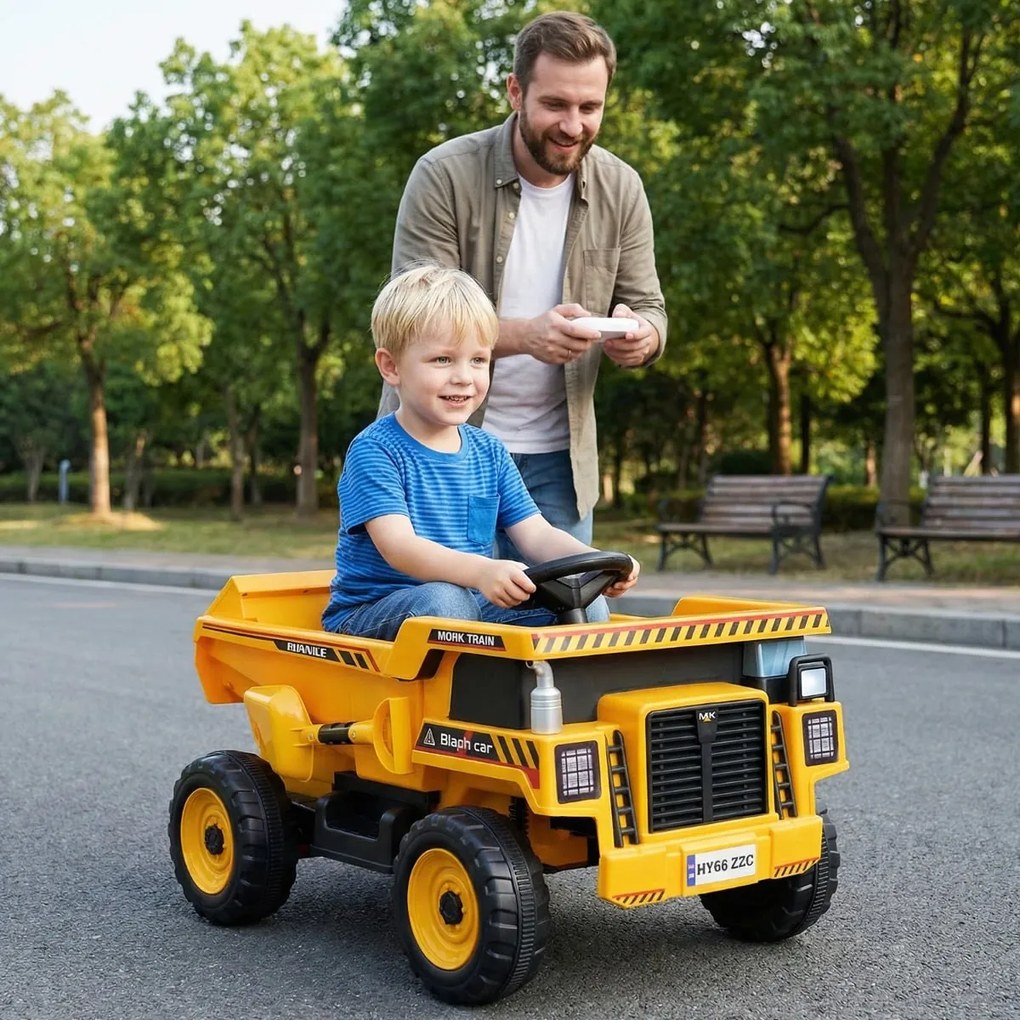 Costway 24 V dětský elektrický sklápěč 4 kolový stavební stroj s vyklápěcí