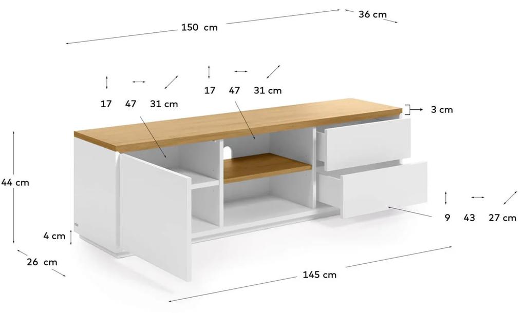 Tv stolek lenbia 150 x 43,6 cm bílý MUZZA