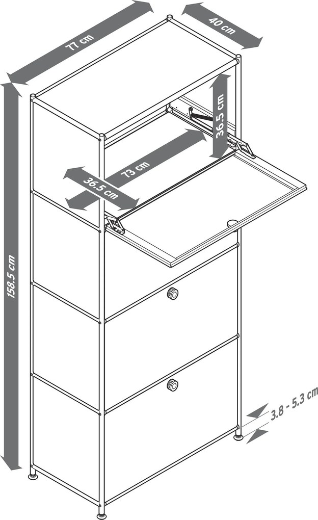 Tchibo - Kovová vysoká skříňka CN3 se 4 výklopnými dvířky - barva: bílá
