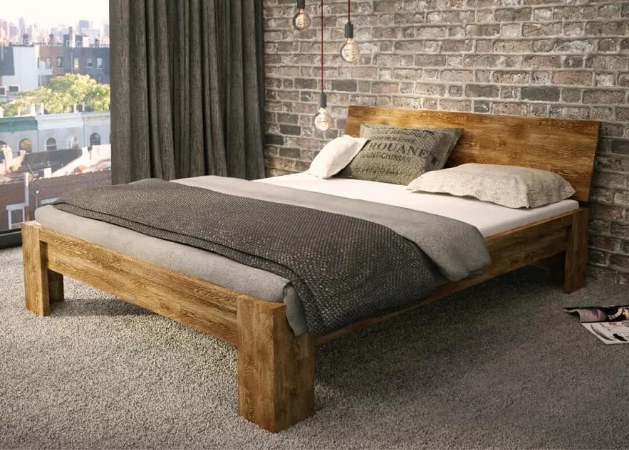 Dubová postel Rustika včetně matrací a roštů zdarma