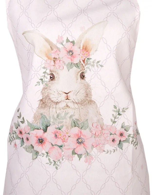 Bavlněná kuchyňská zástěra se vzorem velikonočního zajíčka a květinového věnce Floral Easter Bunny – 70x85 cm