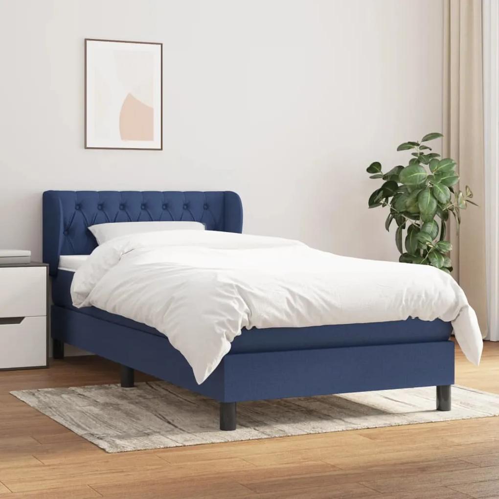 Box spring postel s matrací modrá 90x190 cm textil,  3126451