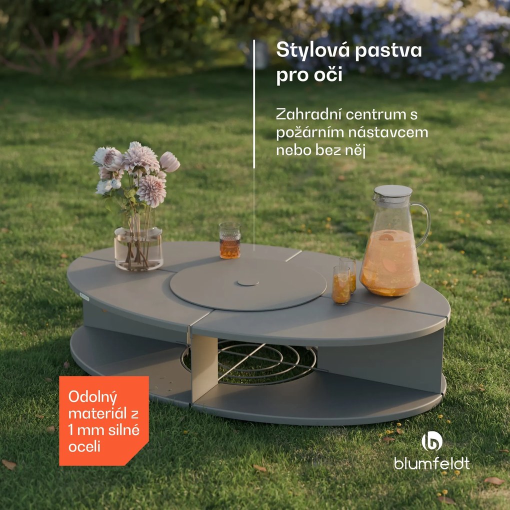 Blumfeldt Firebowl Ebeko 3 v 1, lze použít jako gril nebo stůl, grilovací rošt + ochrana proti jiskrám