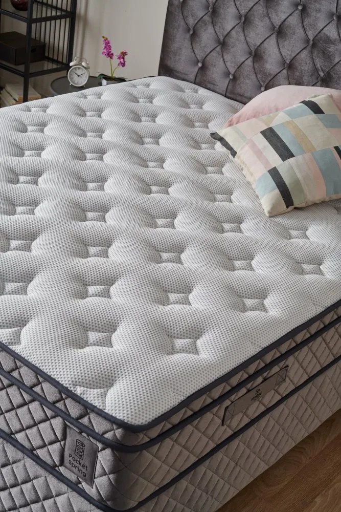 Čalouněná postel DELUXE s matrací - šedá 90 × 200 cm