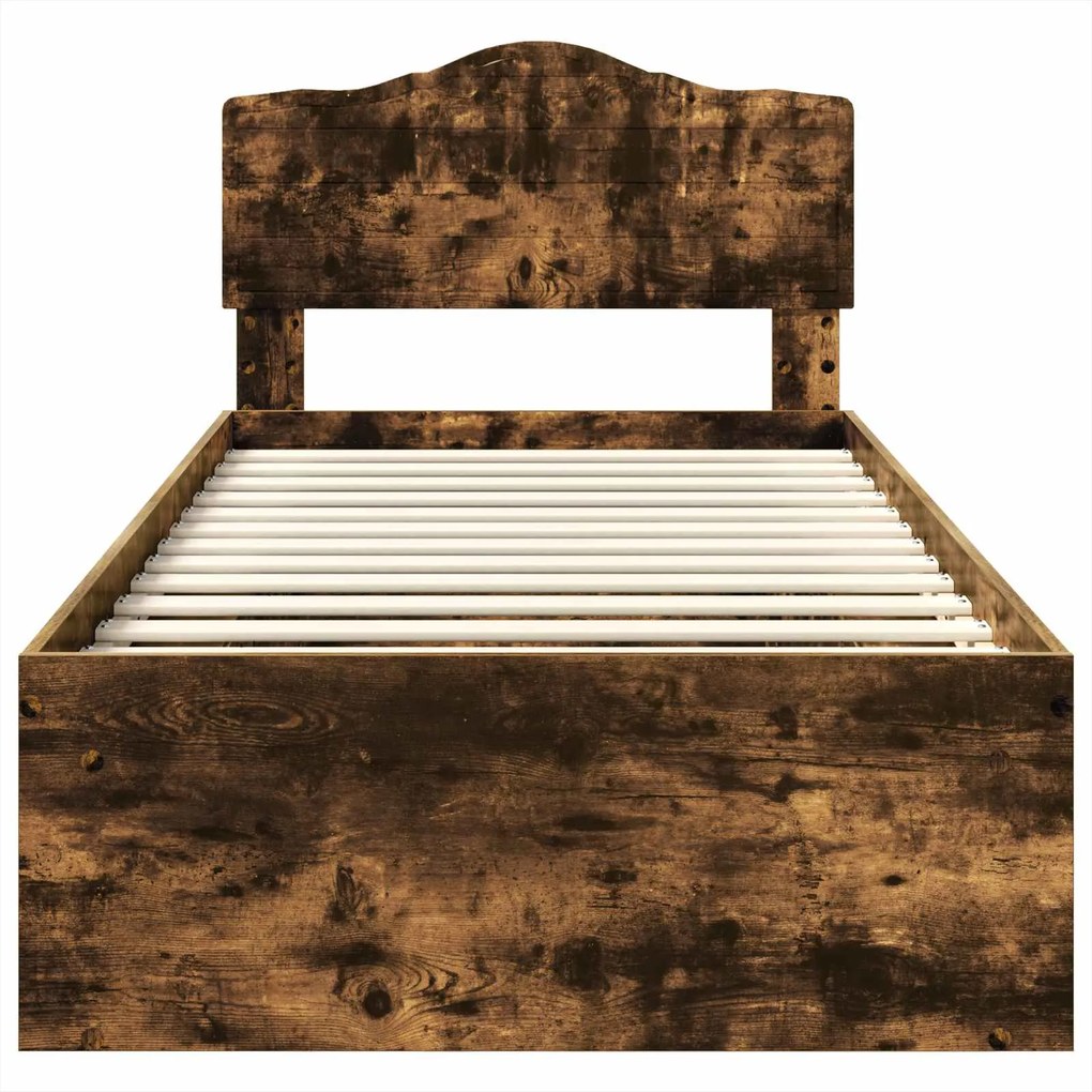 Rám postele s čelo Kouřový dub 75 x 190 cm Masivní borové dřevo 3412965