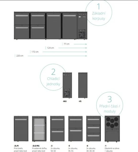 Serrco SCL-222MU+ - Barový minibar, š. 1720 mm, 422 l, 3 plné dveře, LED osvětlení, 68922 + Záruka 2 roky pro firmy