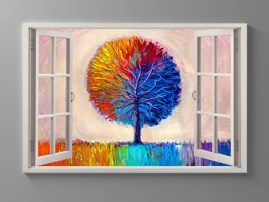 Liox Obraz okno barevný strom Rozměr: 60 x 40 cm