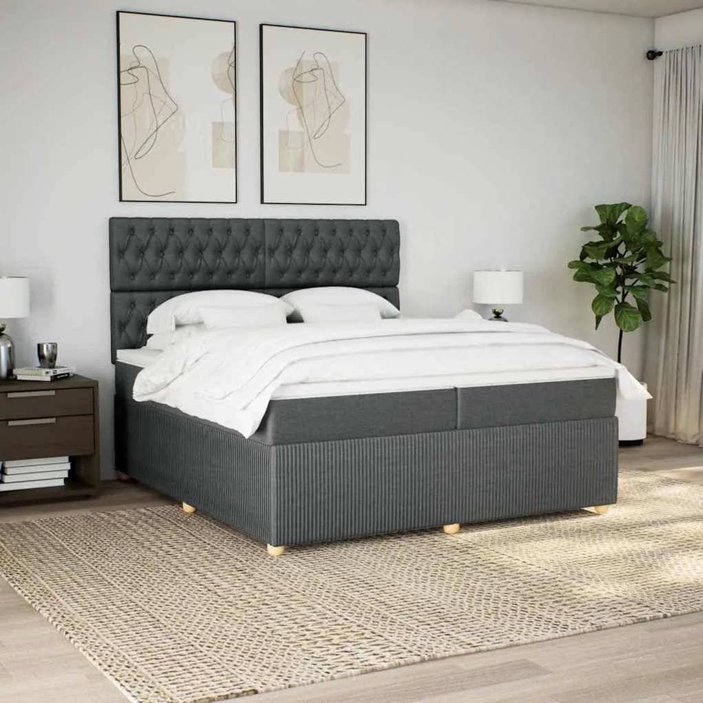 Box spring postel s matrací tmavě šedá 200x200 cm textil 3294471