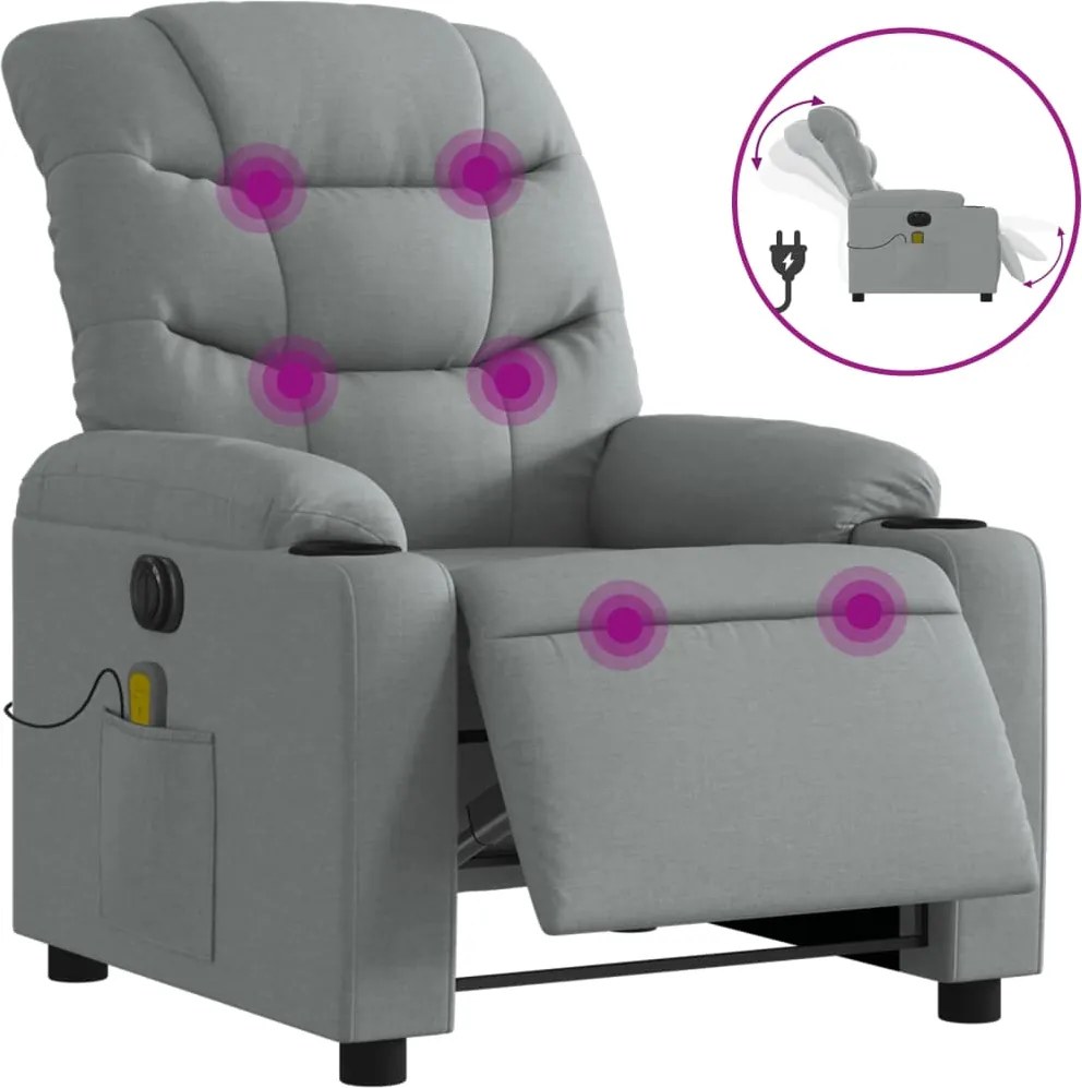 Elektrické masážní polohovací křeslo světle šedé textil 3206636